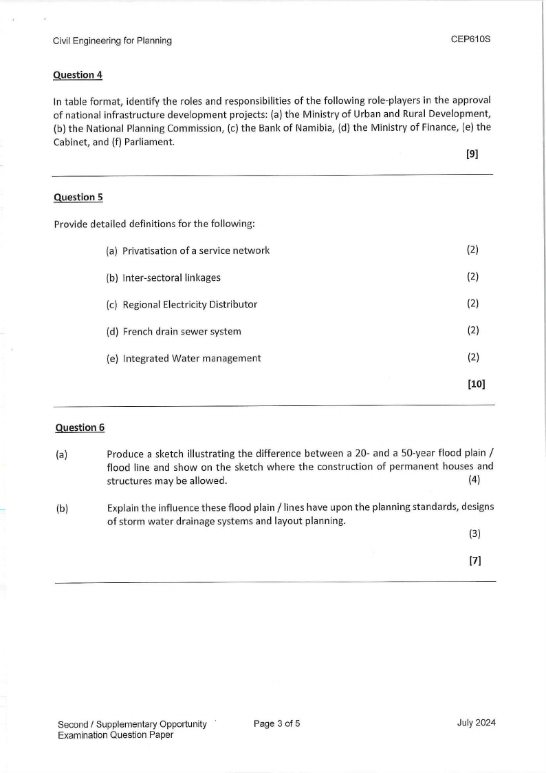 CEP610S - CIVIL ENGINEERING FOR PLANNING - 2ND OPP - JULY 2024 :: NUST ...