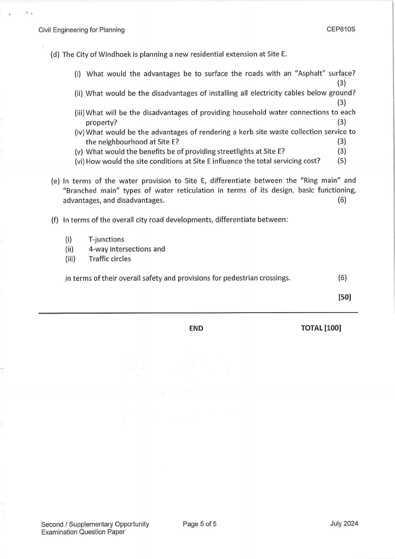 CEP610S - CIVIL ENGINEERING FOR PLANNING - 2ND OPP - JULY 2024 :: NUST ...