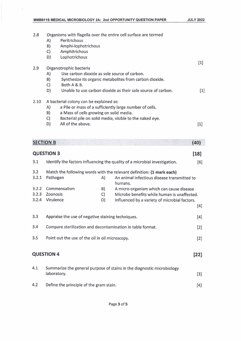MMB611S - MEDICAL MICROBIOLOGY 2A - 2ND OPP - JULY 2022 :: NUST past ...