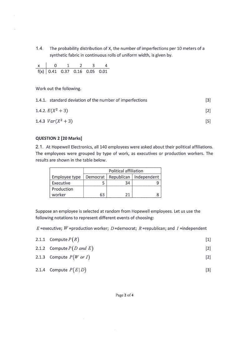 PBT501S - PROBABILITY THEORY 1 - 1ST OPP - NOV 2022 :: NUST past ...