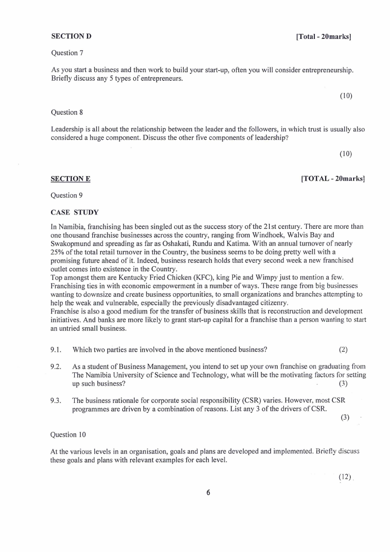 BMI511S - INTRO TO BUSINESS MANAGEMENT - 2ND OPP - JUNE 2024 :: NUST past examination papers ...