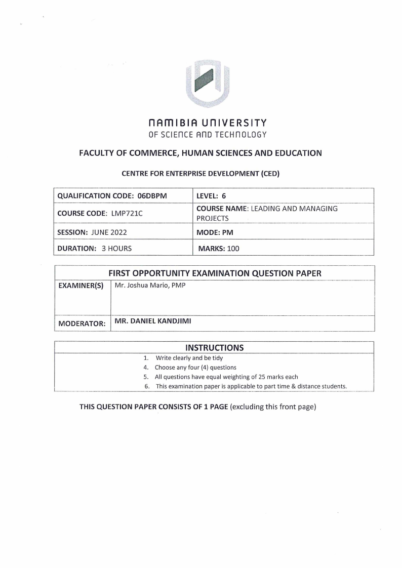 LMP721C-LEADING AND MANAGING PROJECTS-1ST OPP-JUNE 2022 :: NUST past ...