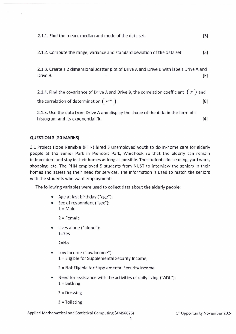 AMS602S - APPLIED MATHEMATICAL AND STATISTICAL COMPUTING - 1S OPP - NOVEMBER 2024 :: NUST past ...