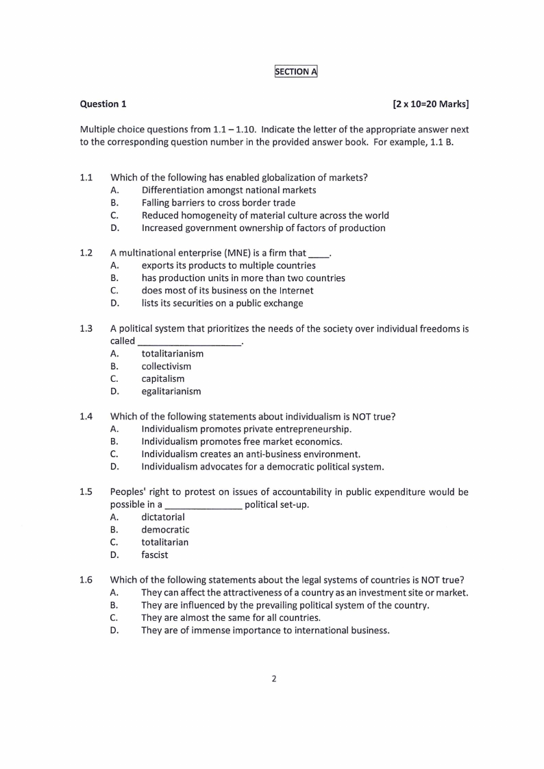 GBM811S - GLOBAL BUSINESS MANAGEMENT - 2ND OPP - JUNE 2024 :: NUST past examination papers ...