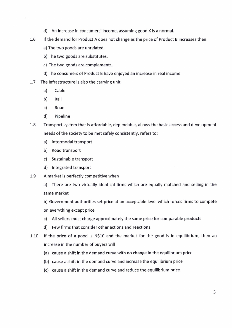 TTE511S - TRANSPORT ECONOMICS - 2ND OPP - JULY 2022 :: NUST past ...