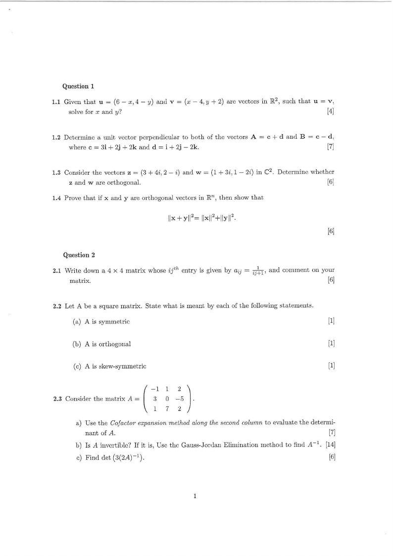 LIA502S - LINEAR ALGEBRA 1 - 1ST OPP - NOVEMBER 2023 :: NUST past ...