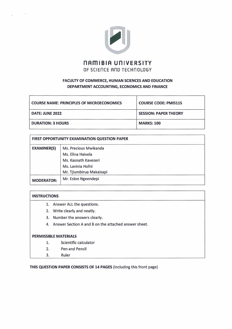 PMI511S-PRINCIPLES OF MICROECONOMICS-1ST OPP-JUNE 2022 :: NUST past ...