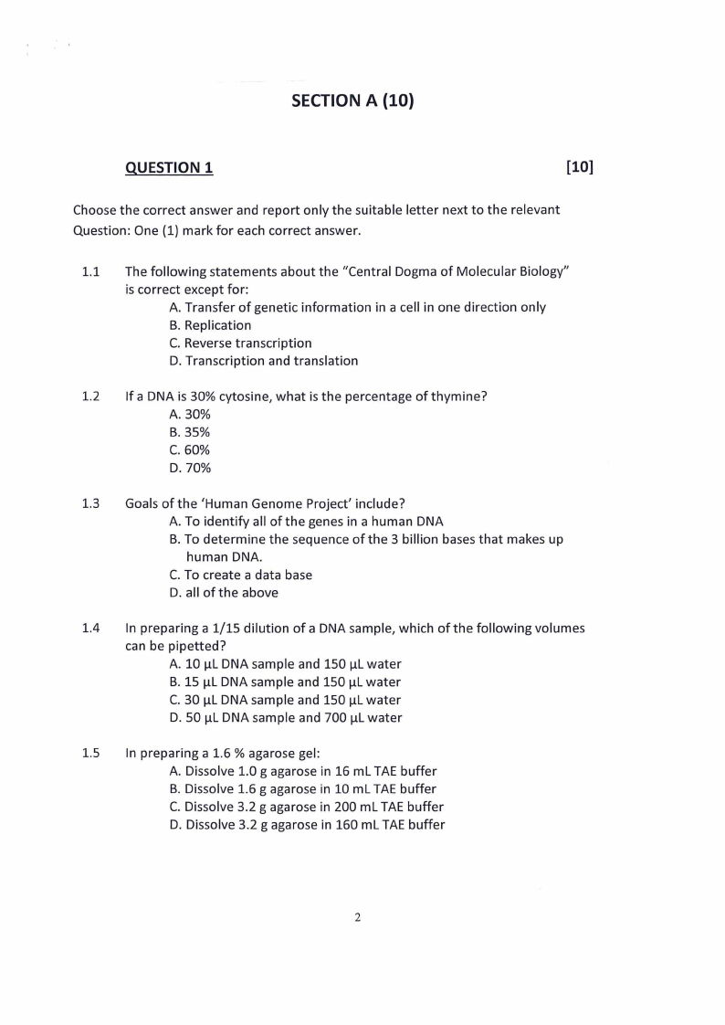 MOD621S - MOLECULAR DIAGNOSTICS - 1ST OPP - NOV 2022 :: NUST past ...