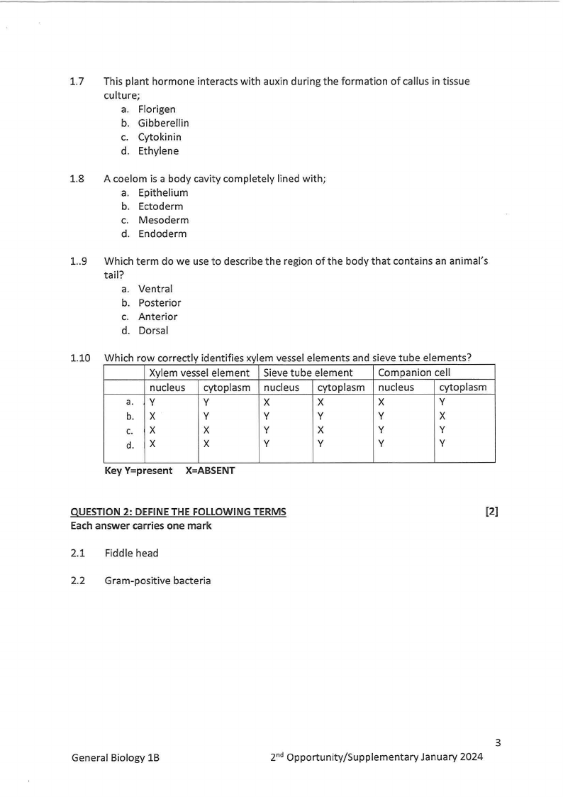 GNB502S - GENERAL BIOLOGY 1B - 2ND OPP - JANUARY 2024 :: NUST past ...