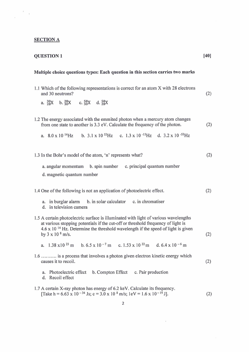 MPH602S - MODERN PHYSICS - 1ST OPP - NOV 2022 :: NUST past examination ...