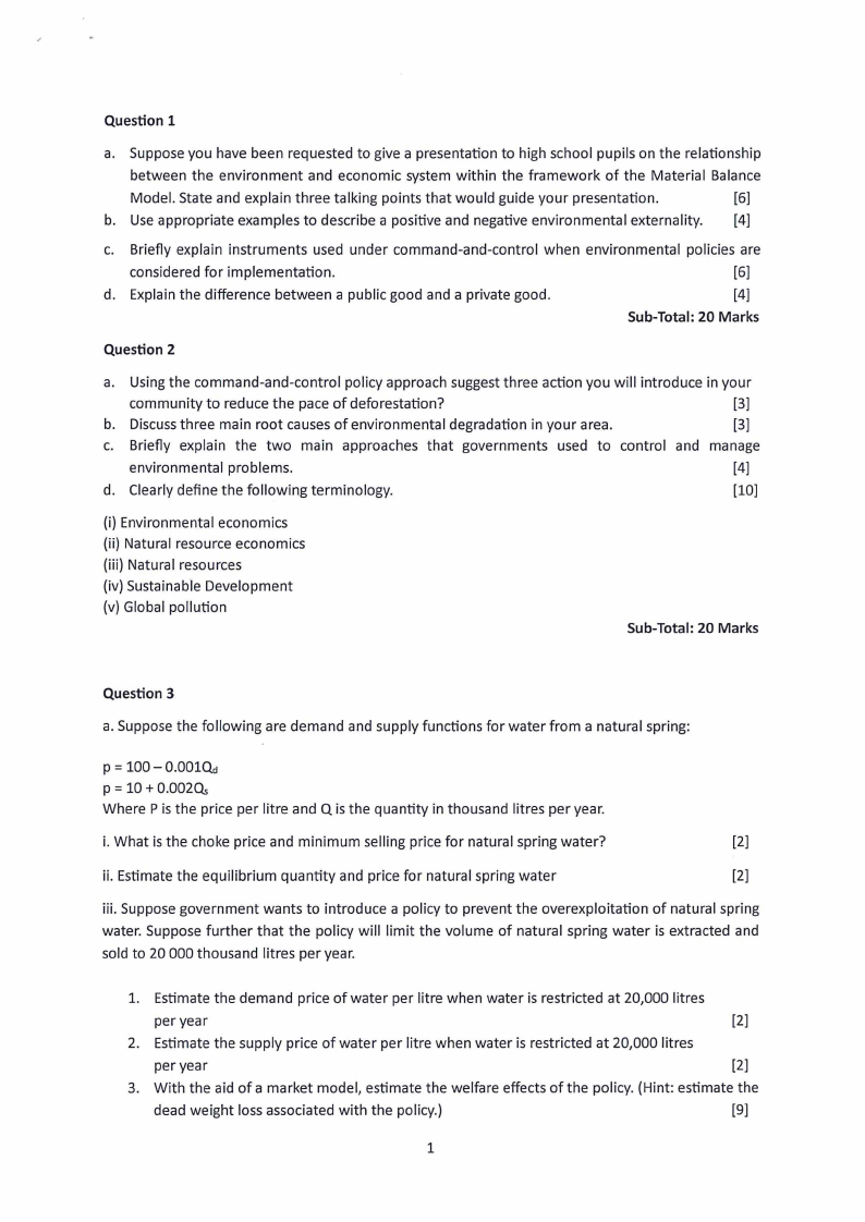 ENR721S - ENVIRONMENTAL AND NATURAL RESOURCES ECONOMICS - 1ST OPP - NOV ...