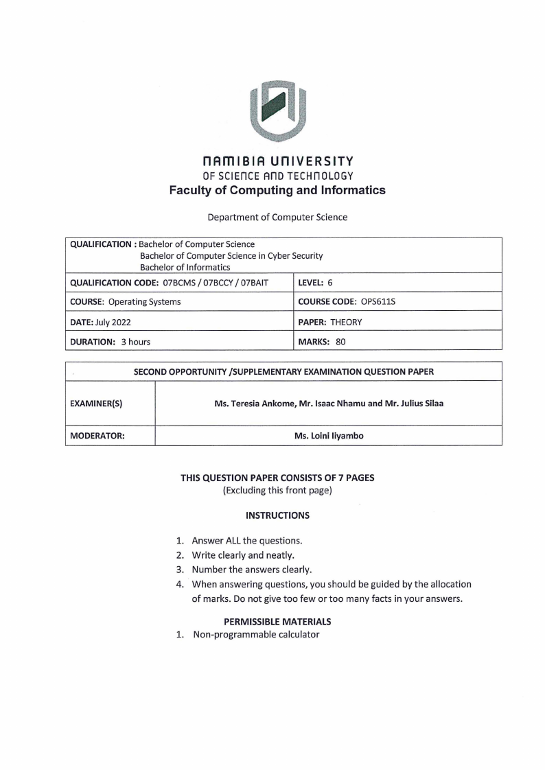 OPS611S - OPERATING SYSTEMS - 2ND OPP - JULY 2022 :: NUST past ...