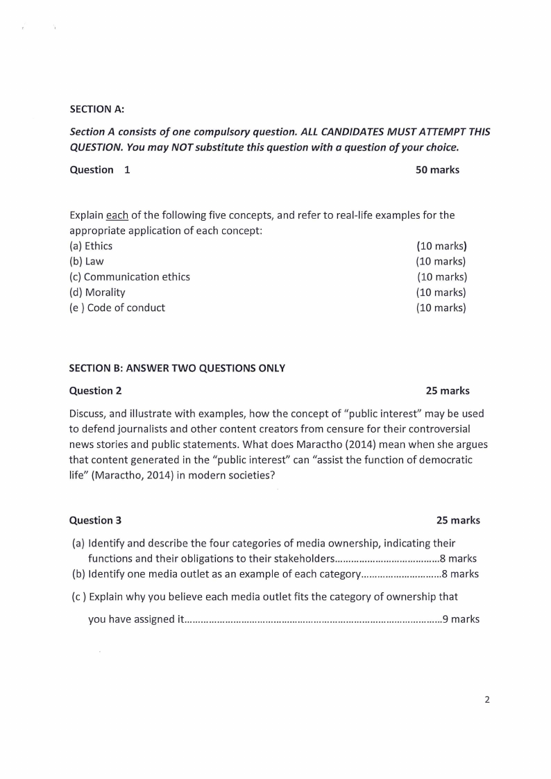 LEC721S - LEGAL ETHICS ISSUES IN COMMUNICATION - 2ND OPP - JANUARY 2024 :: NUST past examination ...