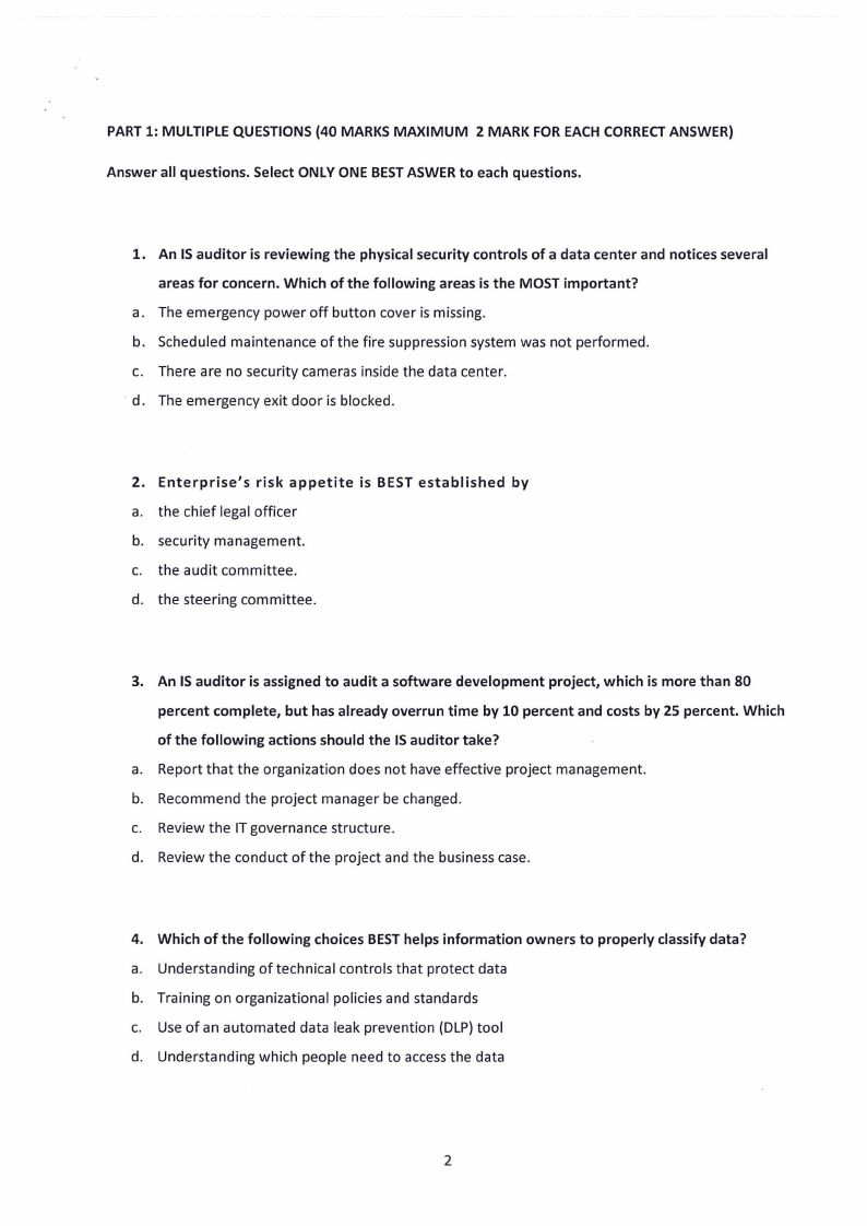 ISA822S - INFORMATION SYSTEMS AUDITING - 1ST OPP - JUNE 2022 :: NUST ...