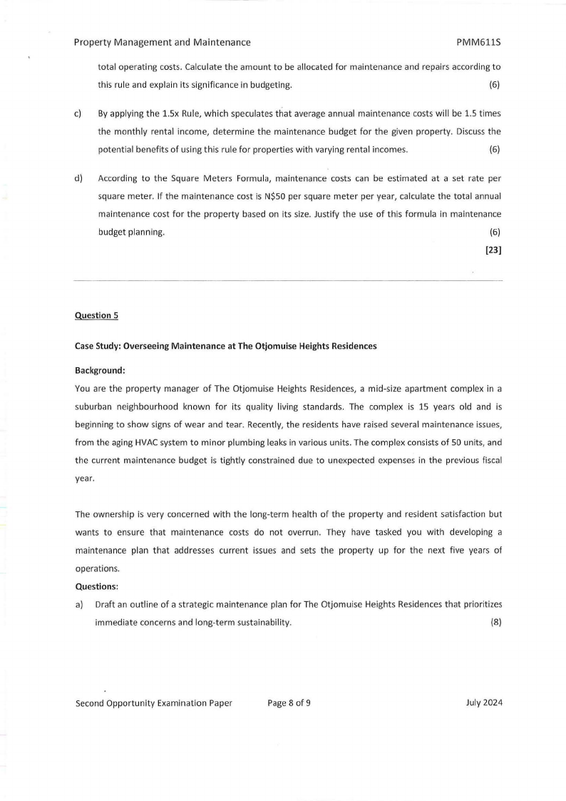 PMM611S - PROPERTY MANAGEMENT AND MAINTENANCE - 2ND OPP - JULY 2024 ...
