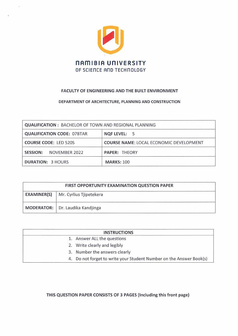 LED520S - LOCAL ECONOMIC DEVELOPMENT - 1ST OPP - NOV 2022 :: NUST past ...