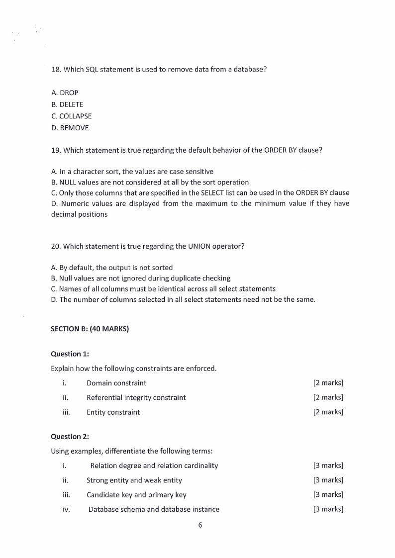 DBF510S - DATABASE FUNDAMENTALS - 1ST OPP - JUNE 2022 :: NUST past examination papers between ...