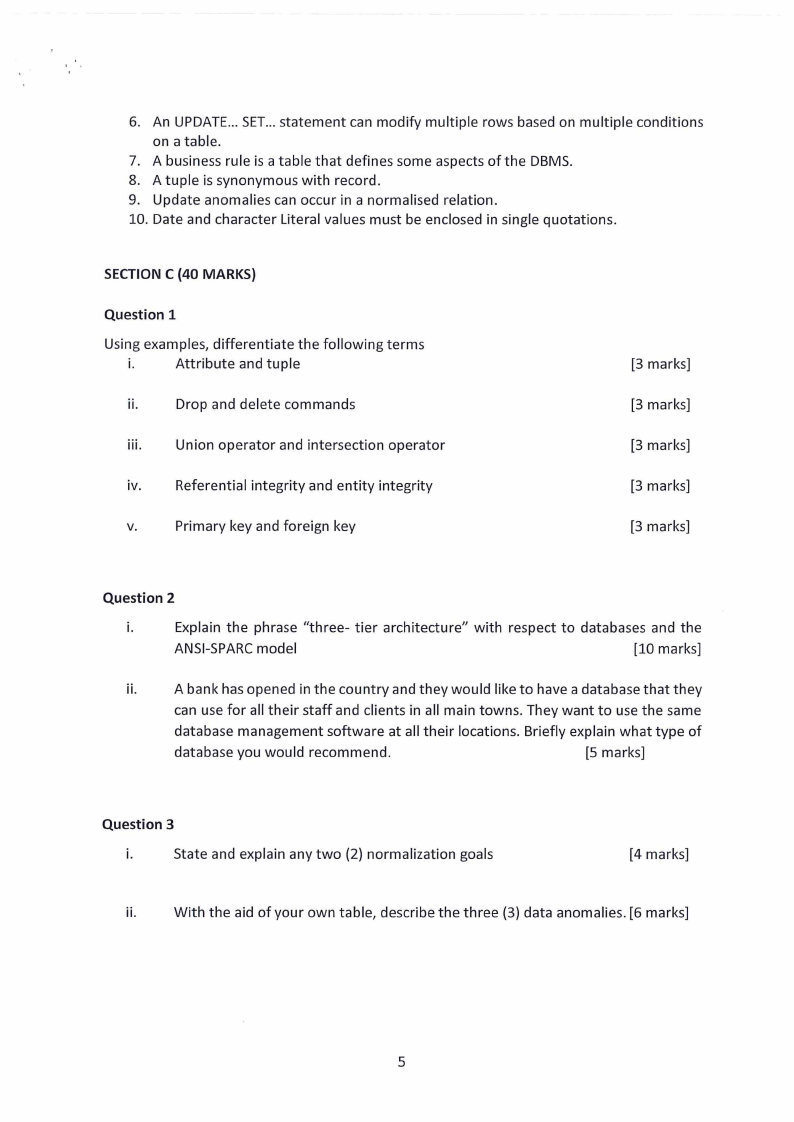DBF510S - DATABASE FUNDAMENTALS - 2ND OPP - JULY 2022 :: NUST past examination papers between ...