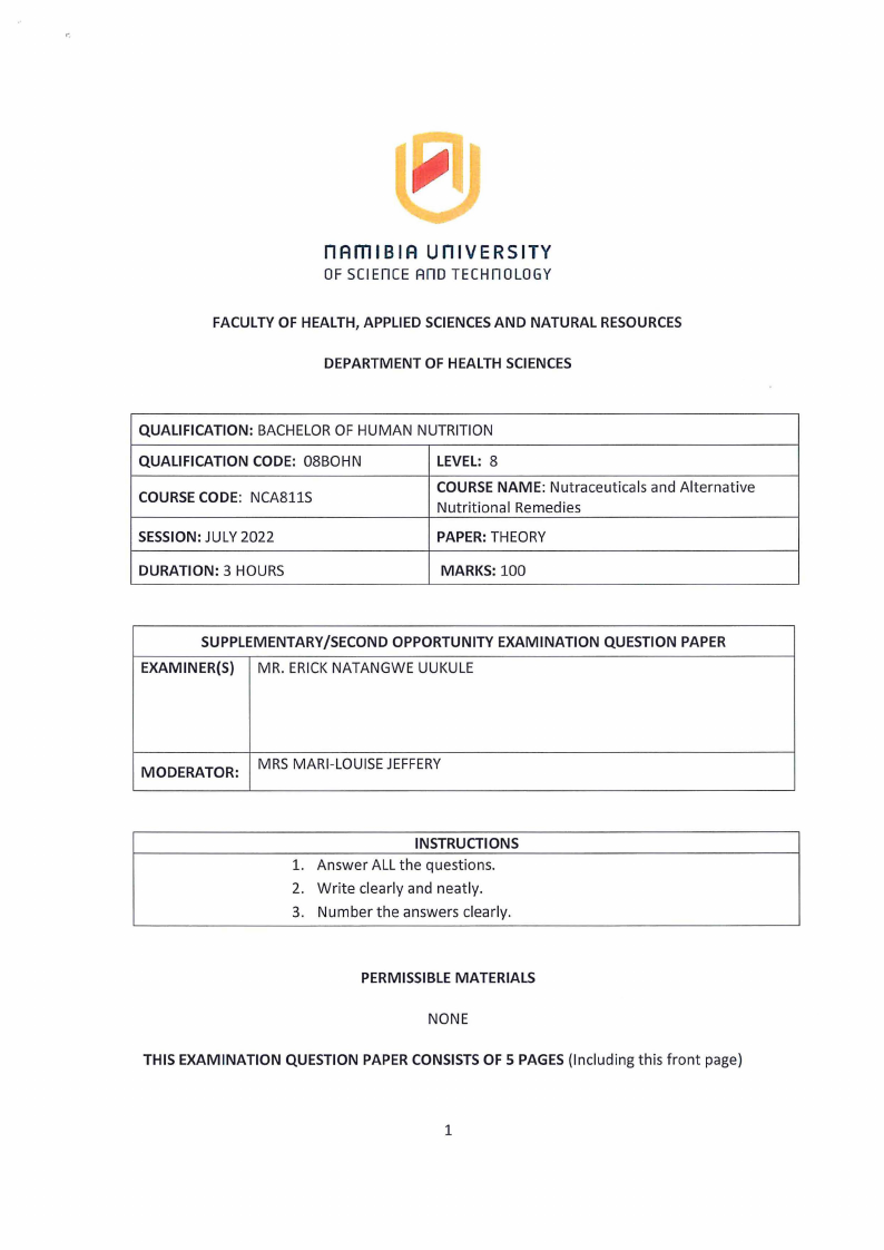 NCA811S - NUTRACEUTICALS AND ALTERNATIVE NUTRITIONAL REMEDIES - 2ND OPP ...