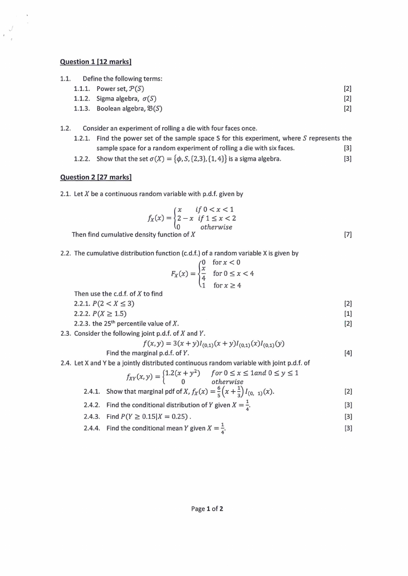 PBT602S - PROBABILITY THEORY 2 - 1ST OPP - JUNE 2023 :: NUST past ...