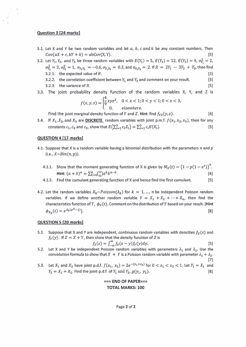 PBT602S - PROBABILITY THEORY 2 - 1ST OPP - JUNE 2023 :: NUST past ...