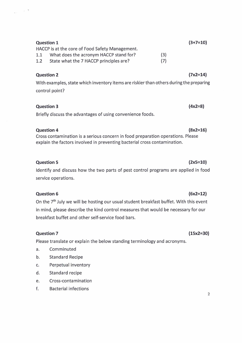 FSM610S - FOOD SAFETY MANAGEMENT - 1ST OPP - JUNE 2023 :: NUST past examination papers between ...